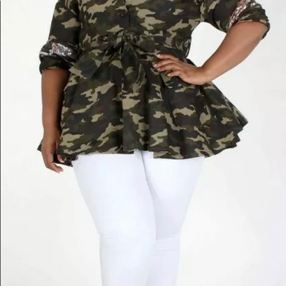 Eien | Jackets & Coats | All New Plus Size Camo Peplum Sequin Jacket ...